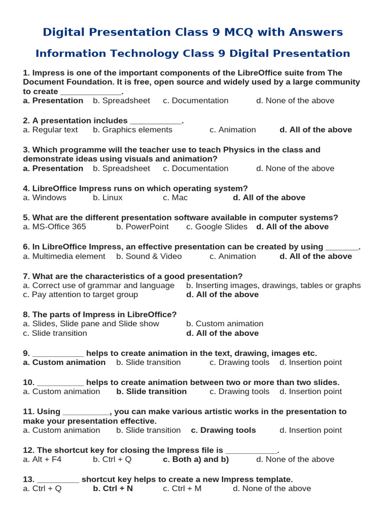 Romid - Digital Presentation Class 9 MCQ | PDF | Keyboard Shortcut ...