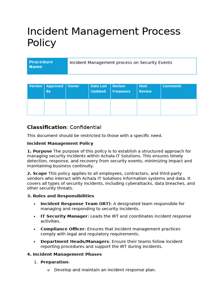 Incident Management Process Policy | PDF | Computer Security | Security