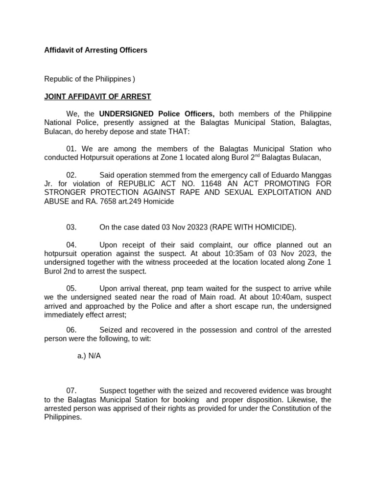 Affidavit of Arresting Officers | PDF | Affidavit | Deviance (Sociology)