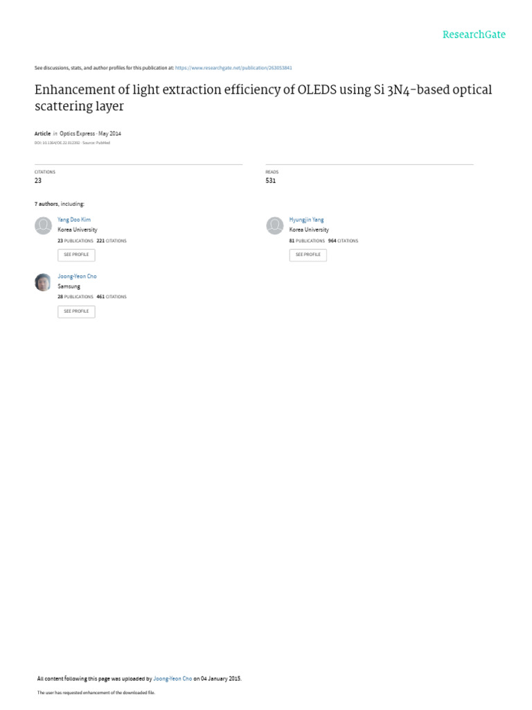 Enhancement of Light Extraction Efficiency of OLED | PDF | Oled | Light Emitting Diode