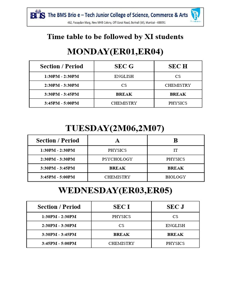 Timetable Xi-17 | PDF