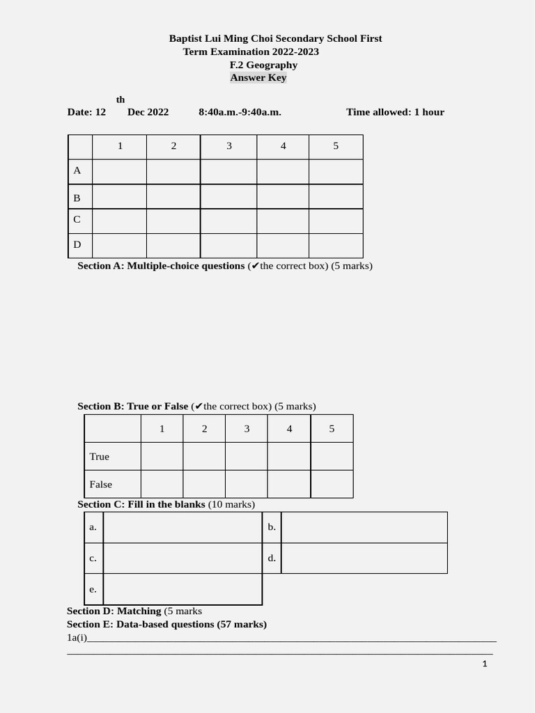 S2 GEOG exam - Answer Key 2022.docx答題紙 | PDF | Road Transport ...