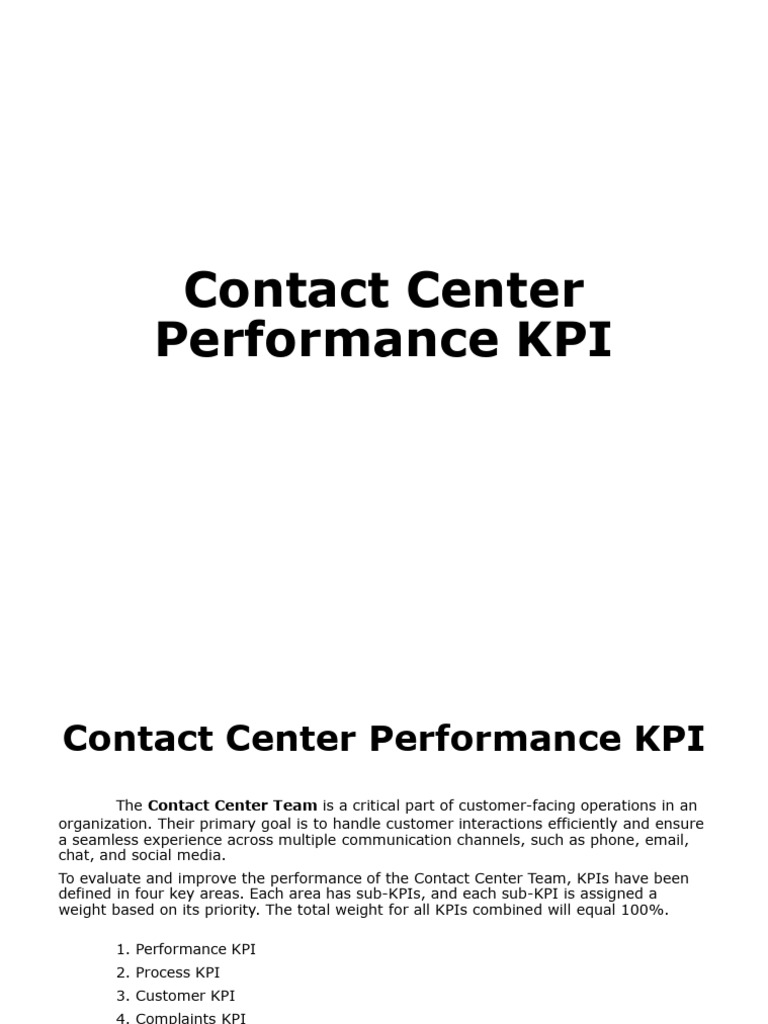 Contact Center KPIs | PDF | Call Centre | Performance Indicator