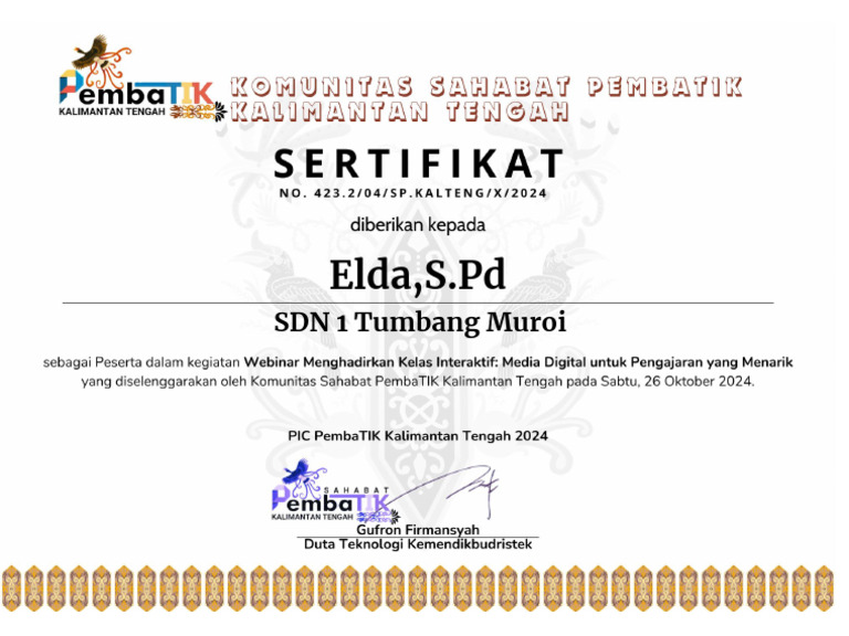 Sertifikat - Elda,S.pd | PDF