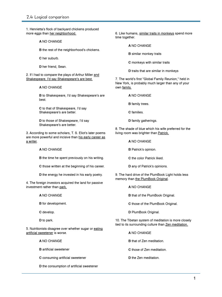 Logical Comparison Practice | PDF | William Shakespeare