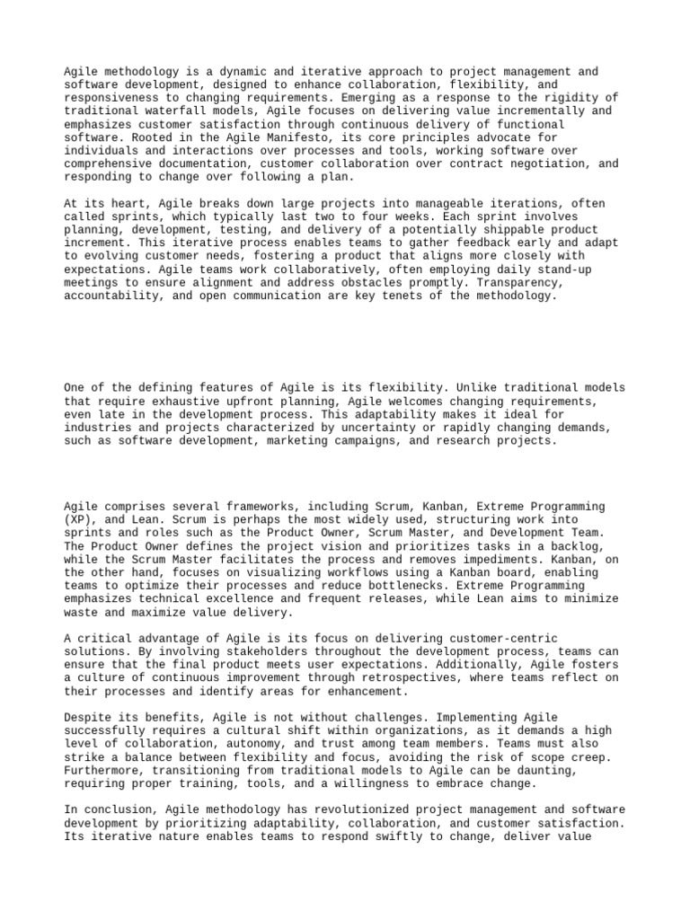 Agile Methodology Is A Dynamic and | PDF | Agile Software Development ...