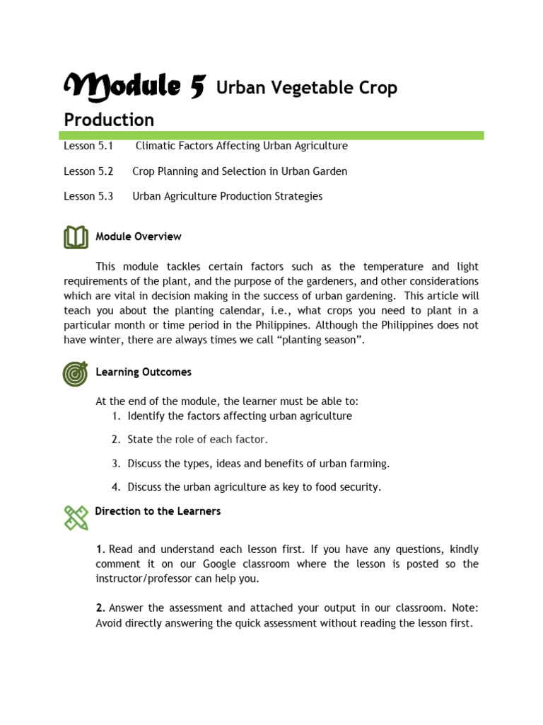 Module 5 Urban Vegetable Crop Production | PDF | Vegetables | Urban ...