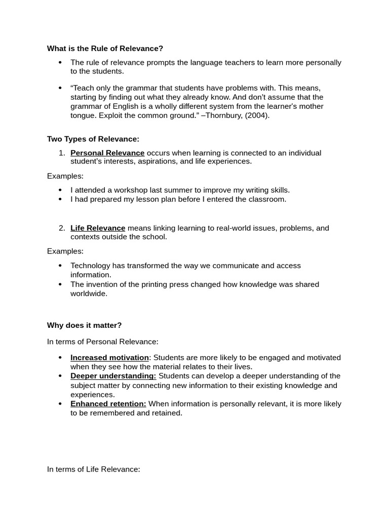 Rule of Relevance | PDF | Learning | Verb