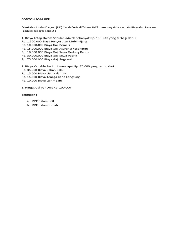 Contoh Soal dan Jawaban BEP | PDF