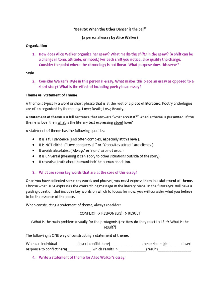 Alice Walker's Beauty Essay Analysis | PDF