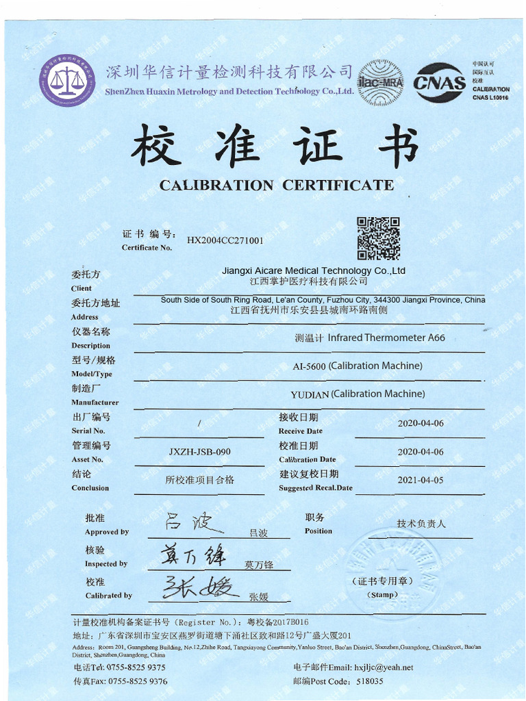 Cert Calibracion . | PDF