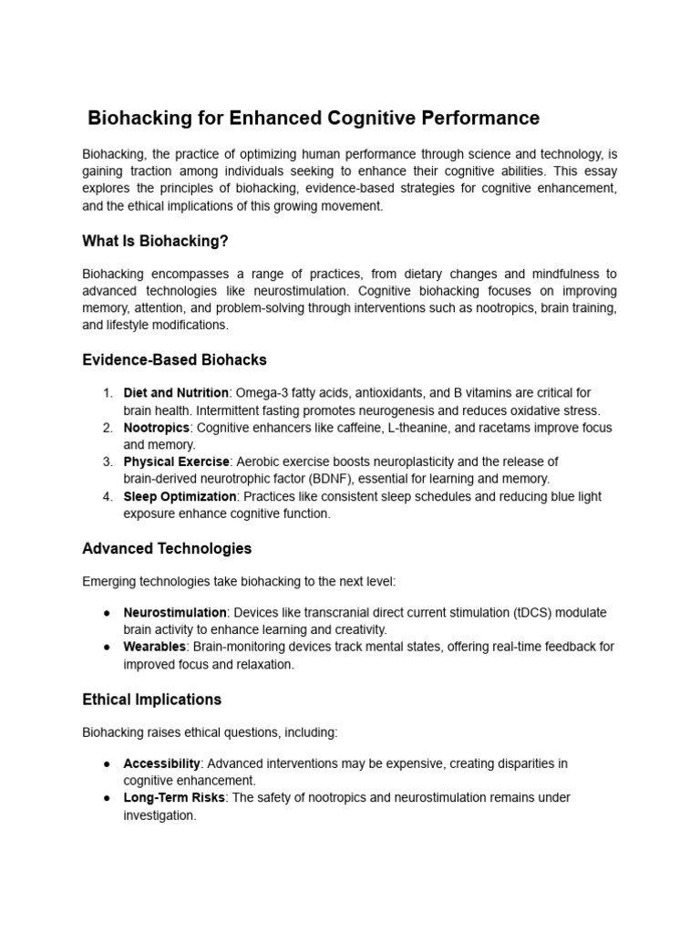 Biohacking For Enhanced Cognitive Performance | PDF | Cognition | Memory
