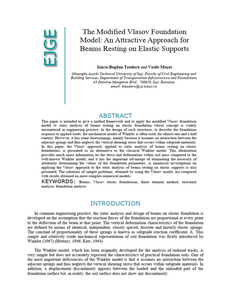 The Modified Vlasov Foundation Model An | PDF | Elasticity (Physics) | Finite Element Method