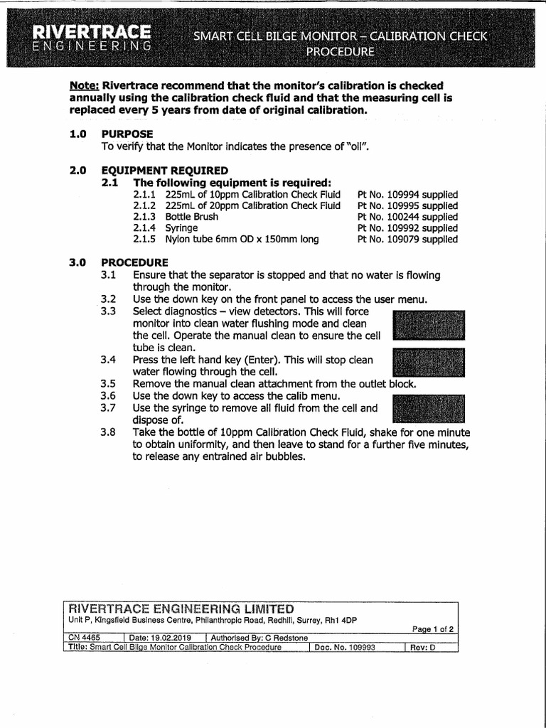 Rivertrace Calibration Procedure | PDF