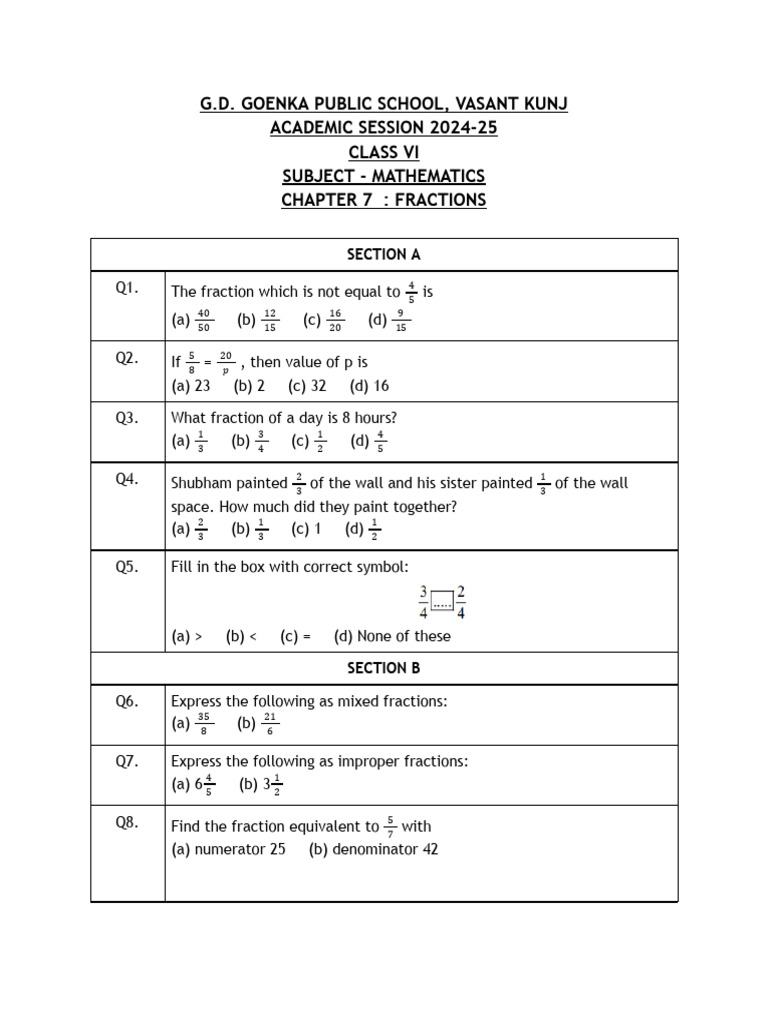Class VI_Fractions | PDF