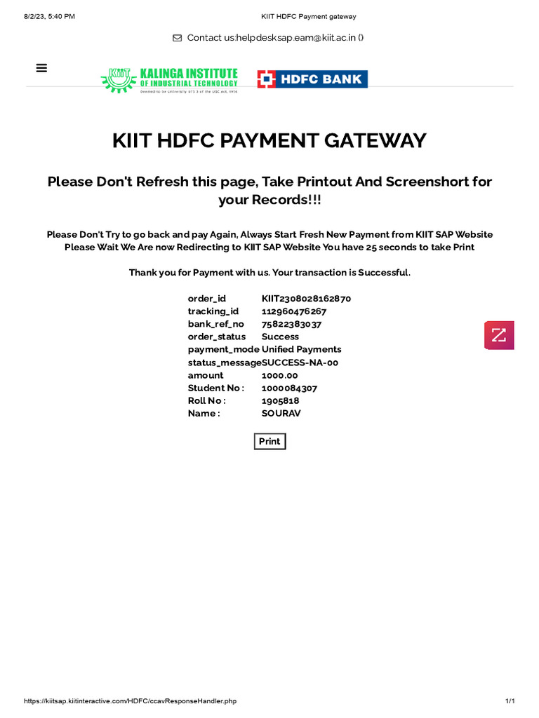 KIIT HDFC Payment Gateway | PDF