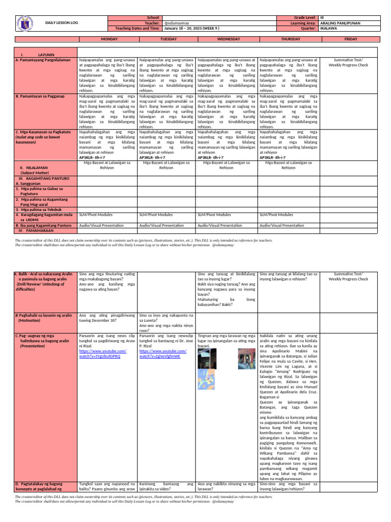 DLL ARALPAN3 Q2 W9 Newedumaymay | PDF