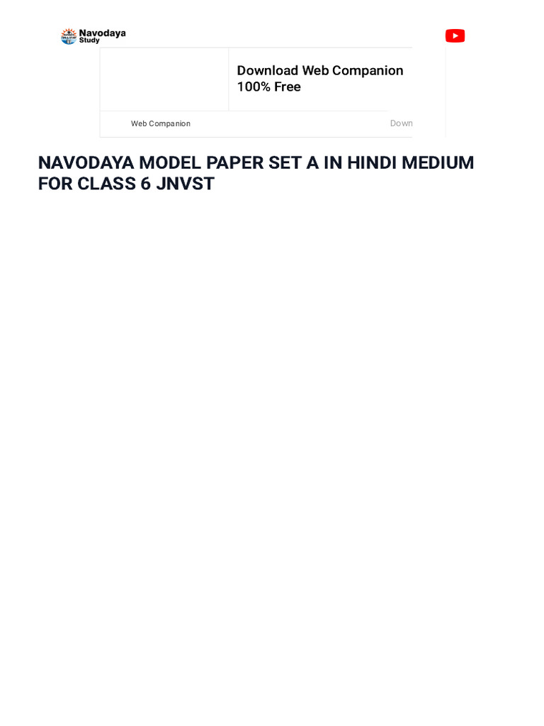 Navodaya Class 6 Model Paper in Hindi | PDF