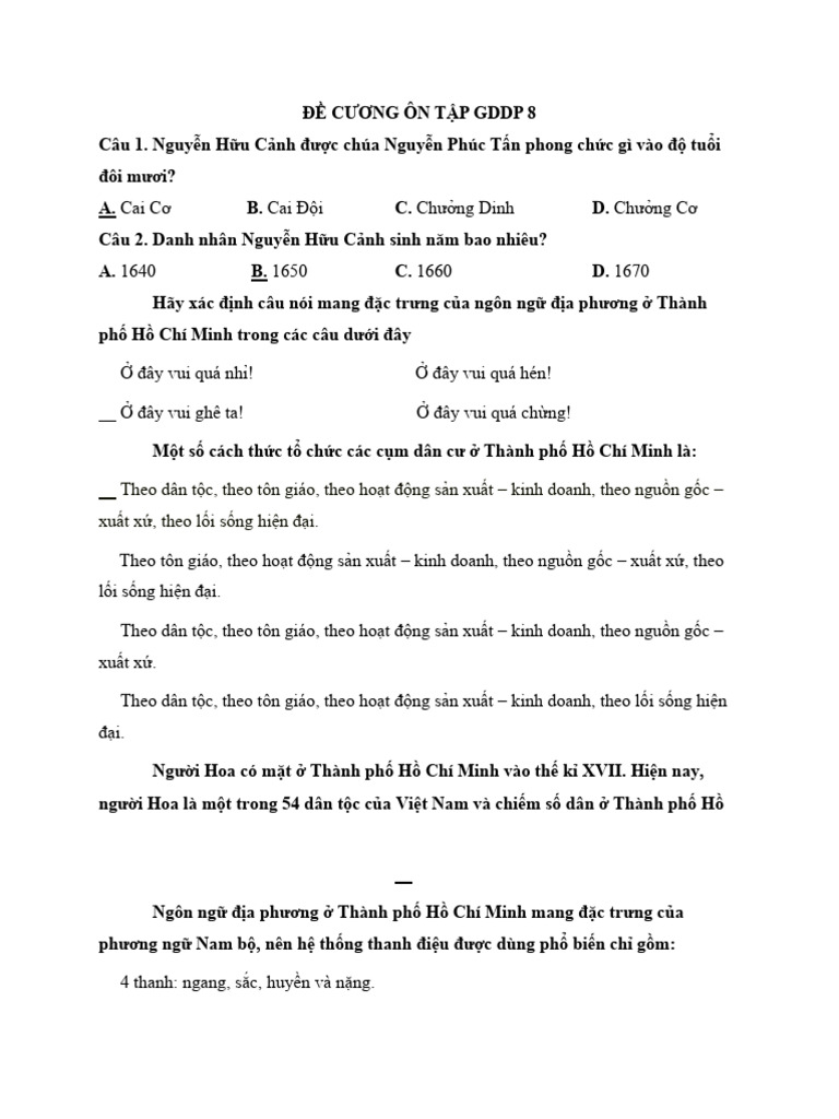 GDDP 8 - ĐỀ CƯƠNG ÔN TẬP CKI | PDF