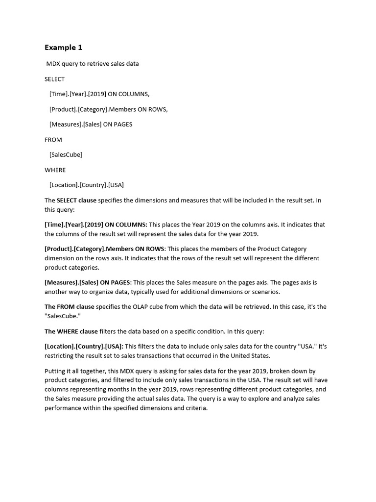 Additionnal Exercise For MDX Syntax | PDF | Computer Data | Information ...