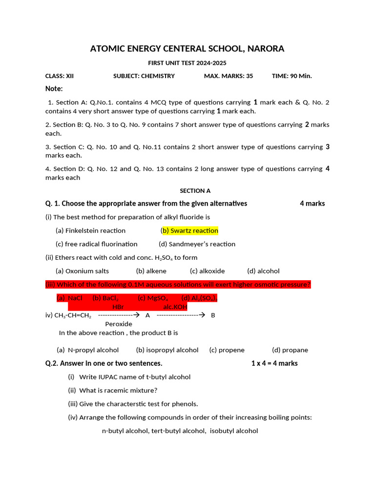 UT-1-XII(CHEM) | PDF | Chemical Substances | Chemical Compounds