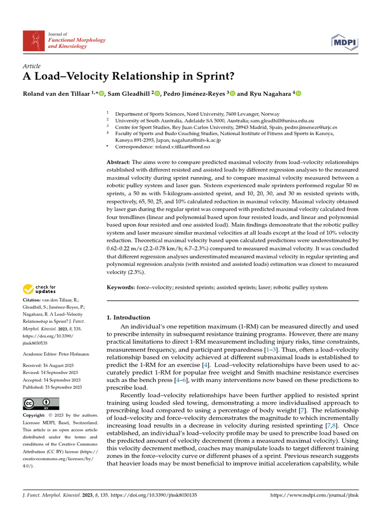load velocity relationship in sprinting | PDF | Analysis Of Variance