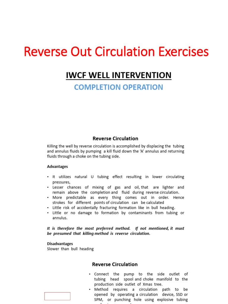 Reverse Out Circulation Exercise | PDF | Casing (Borehole) | Pressure