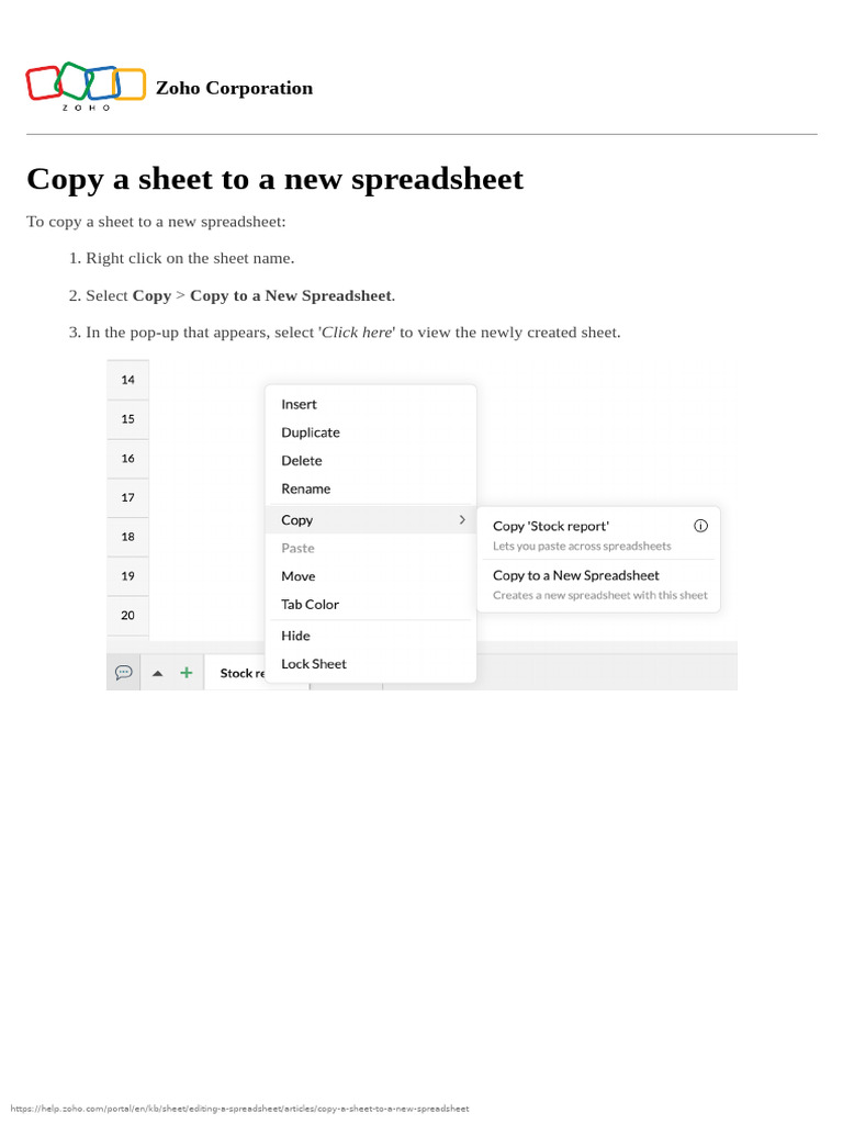 Copy Sheet to New Spreadsheet in Zoho | PDF