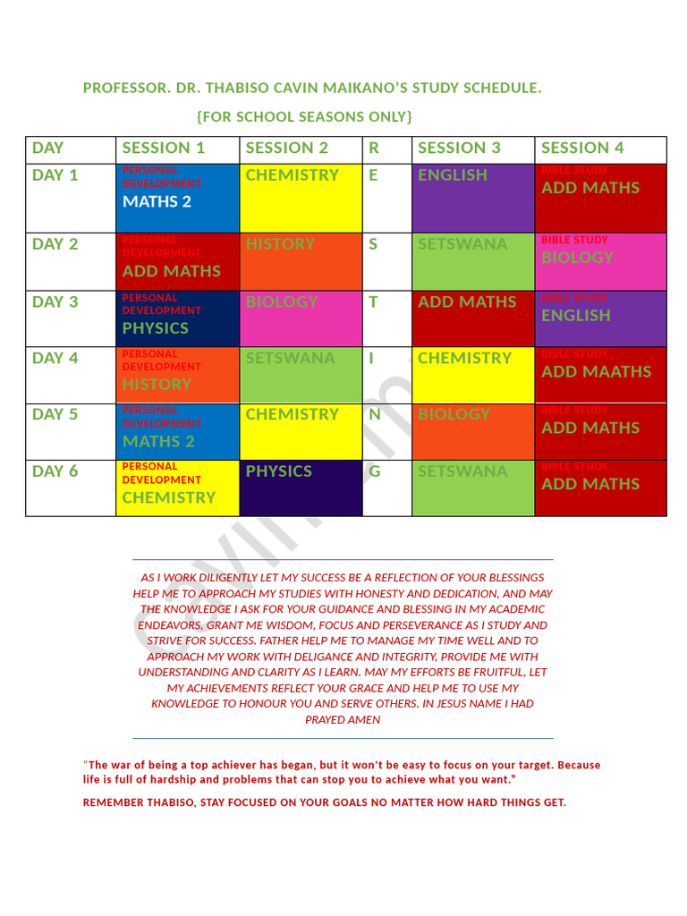 Thabiso Maikano's Study Timetable | PDF