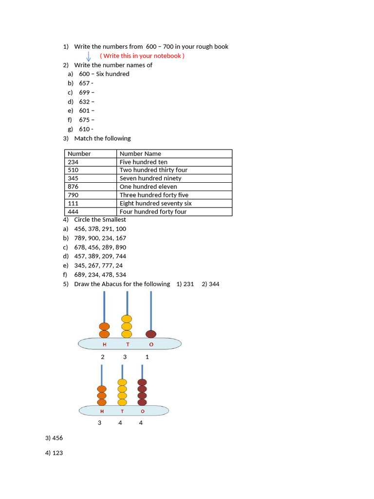 Number 600 - 700, Circle The Smallest, Abacus Drawing | PDF