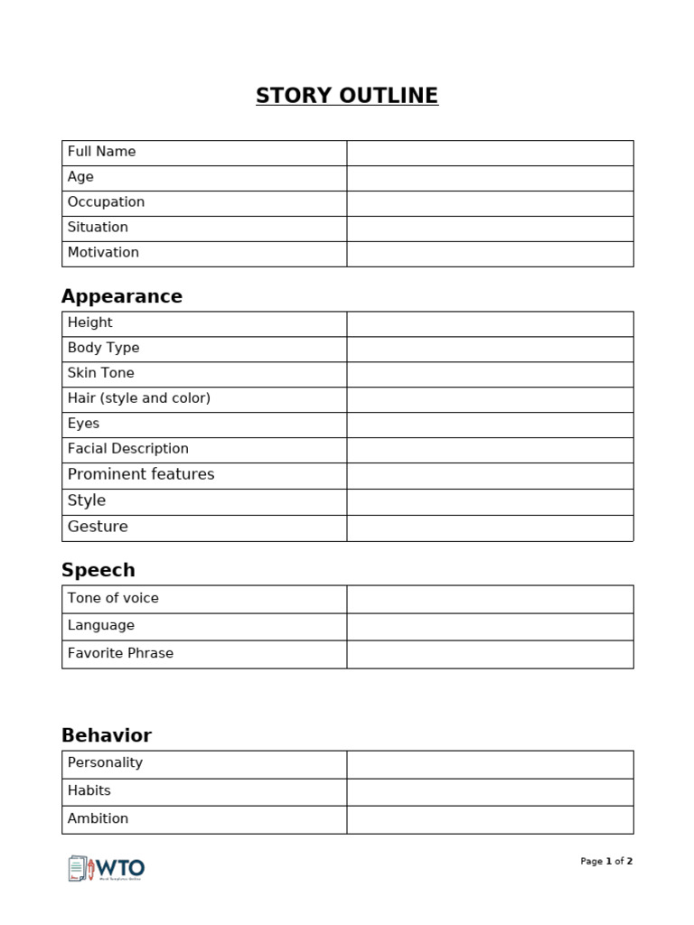 Story Outline Ciri Ciri Karakter Dalam Novel | PDF