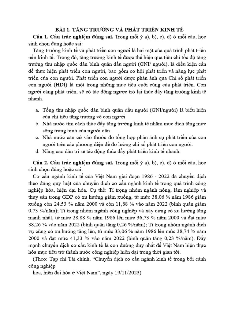 Đúng Sai KTPL Bài 1-6 | PDF