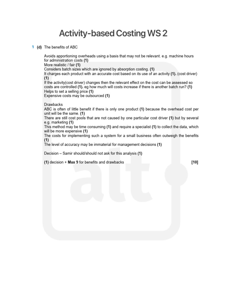 Activity-Based Costing Worksheet - Answers 2 | PDF | Budget | Financial ...