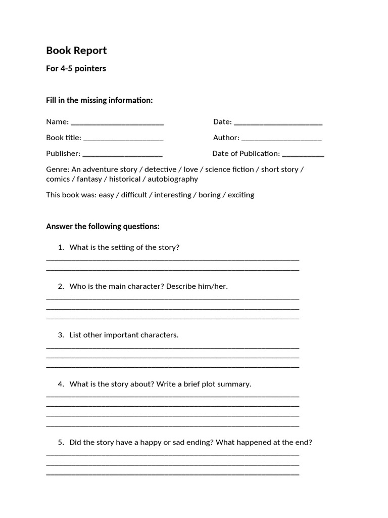 Book Report 4-5 Points | PDF