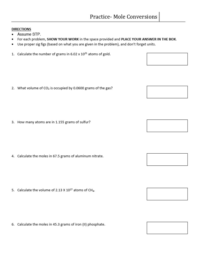 Practice - Mole Conversions | PDF