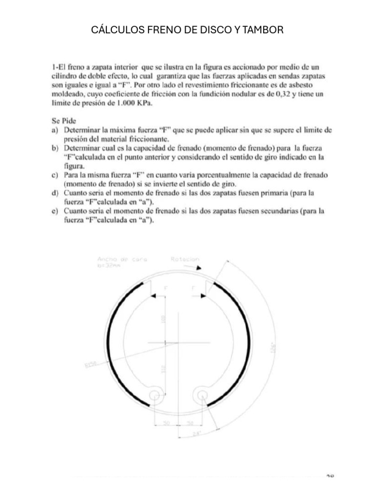 Cálculos Freno de Disco Y Tambor | PDF