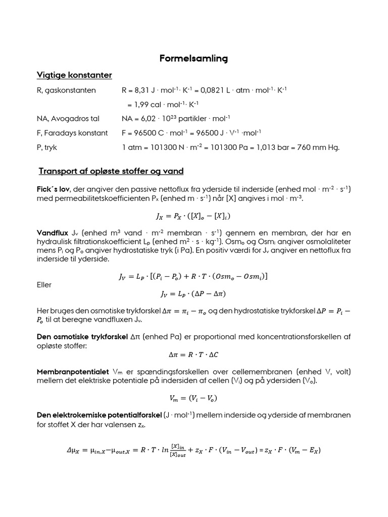 Formelsamling Fysiologi | PDF