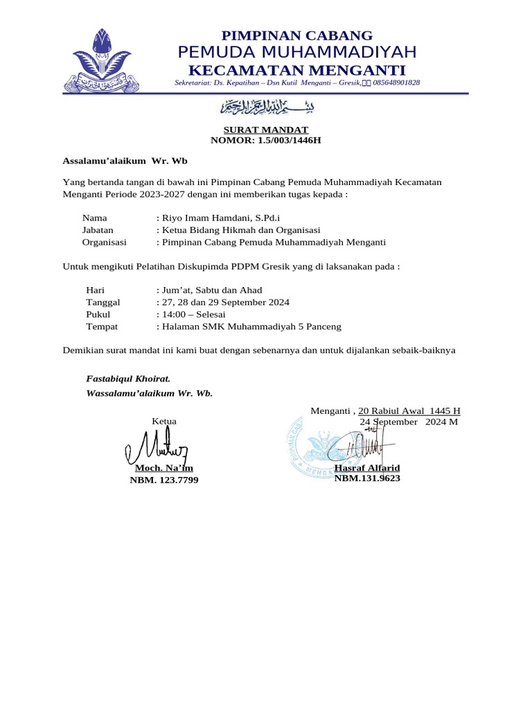 Surat Mandat Pemuda Muhammadiyah | PDF