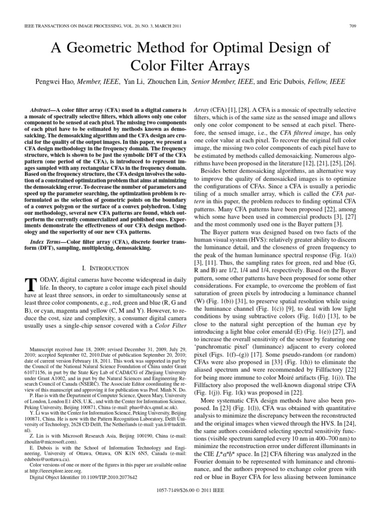 A Geometric Method For Optimal Design of Color Filter Arrays | PDF ...