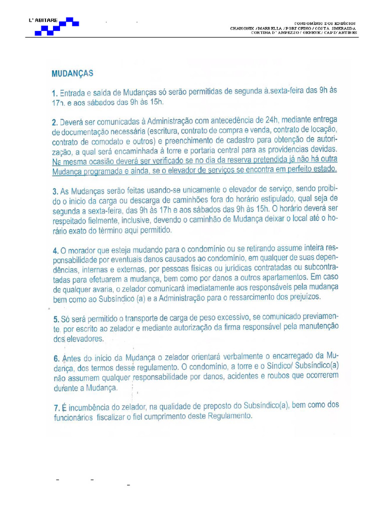 Regulamento Mudanã A | PDF