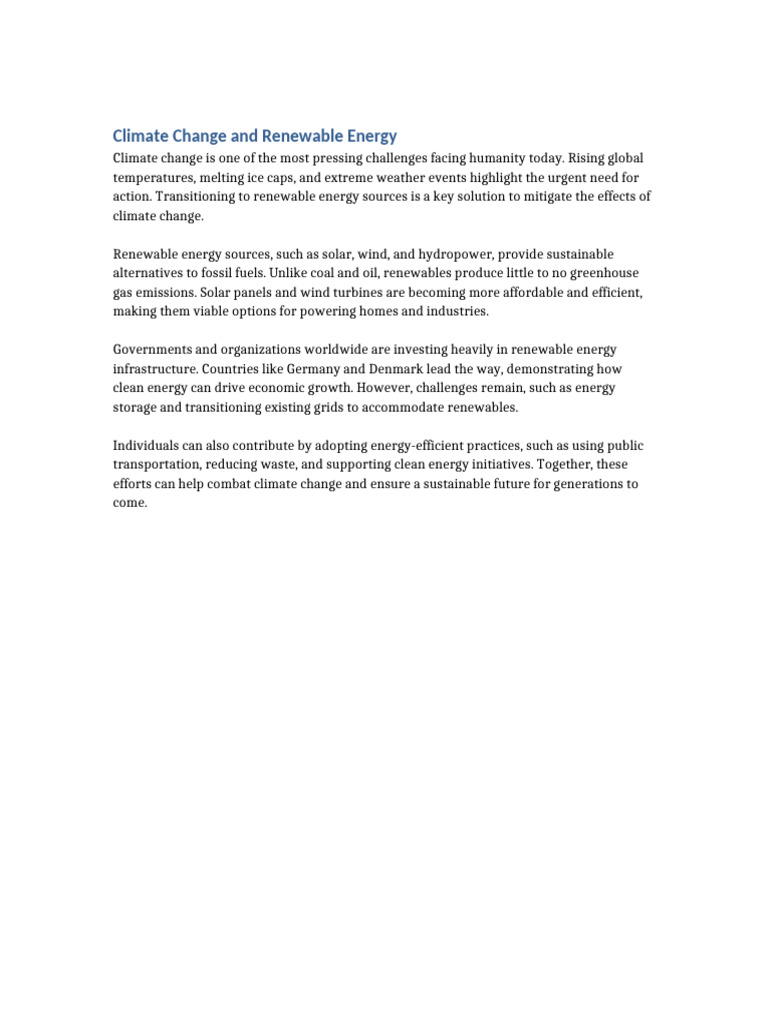 Climate Change and Renewable Energy | PDF