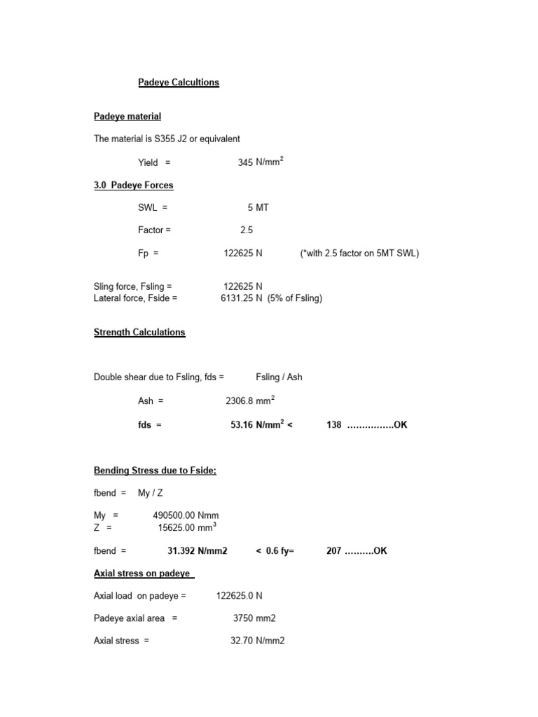 Padeye Calculations - 5 MT | PDF