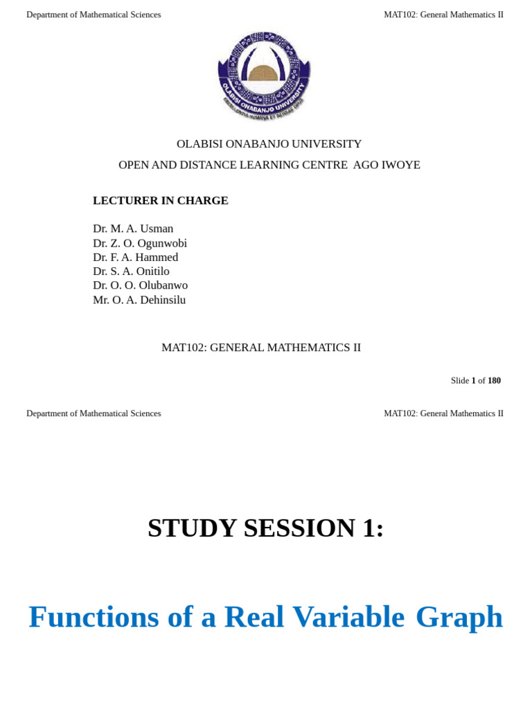 Mat 102 Lecture Note-1 | PDF | Function (Mathematics) | Trigonometric ...