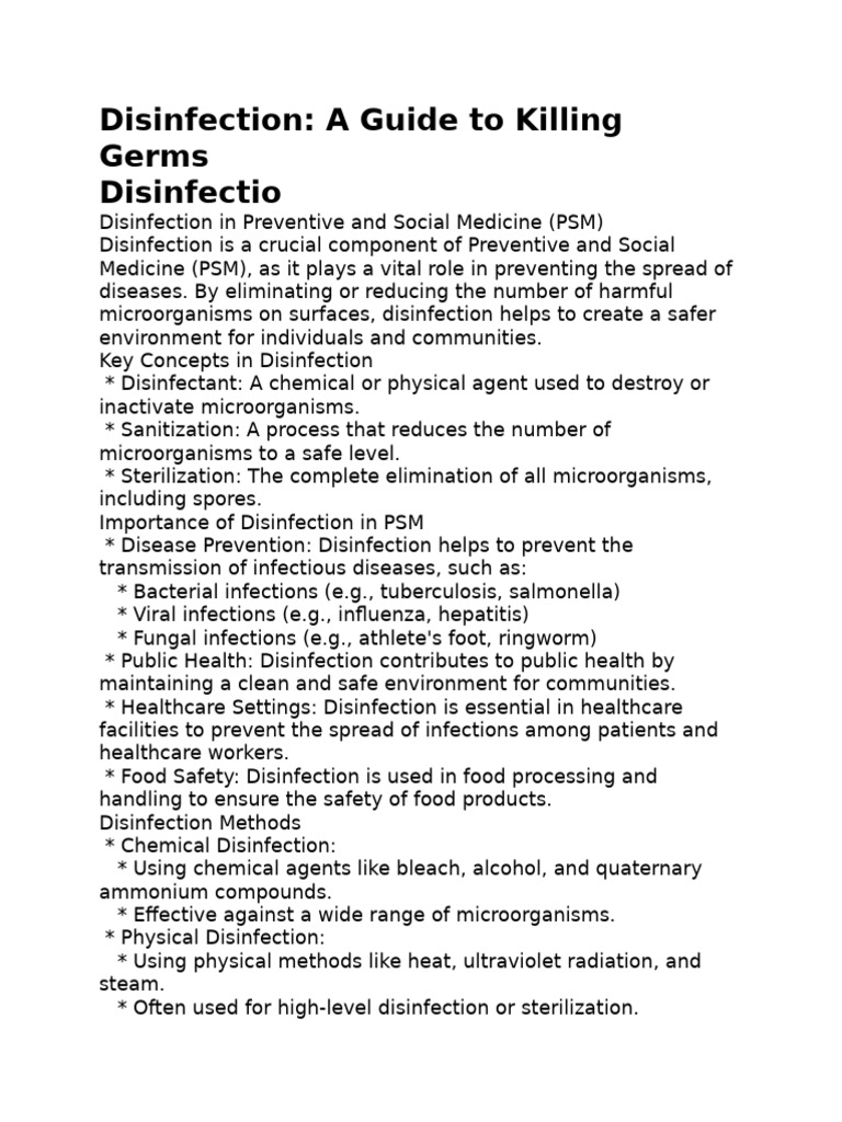 Disinfection a Guide to Killing Germs-Disinfectio | PDF