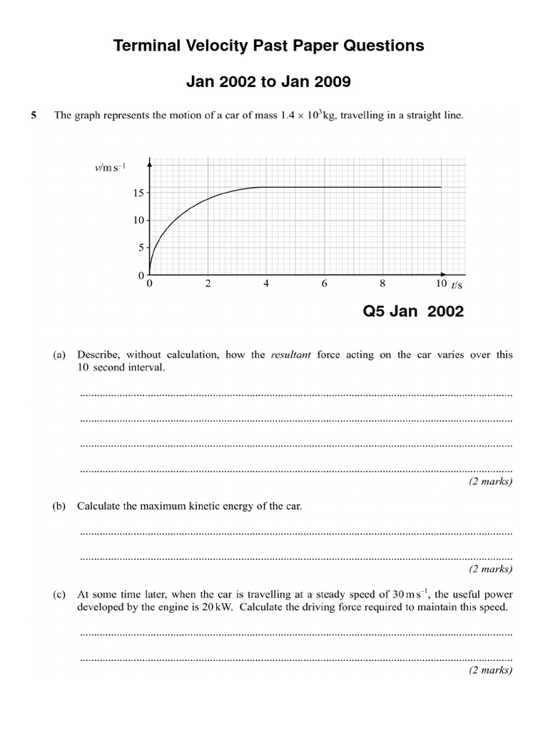 Terminal Velocity Past Exam Questions | PDF