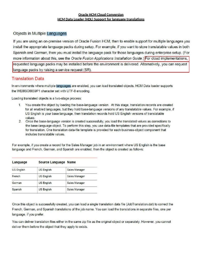 Language Translation Support by Oracle HDL | PDF