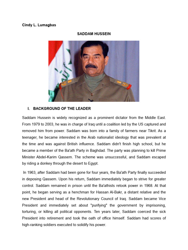 SADDAM HUSSEIN RESEARCH_LUMAGBAS | PDF | Saddam Hussein | Iraq
