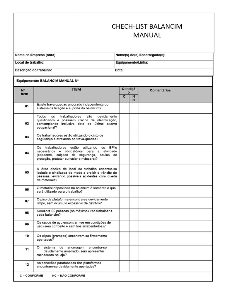 Checklist Balancim Manual | PDF