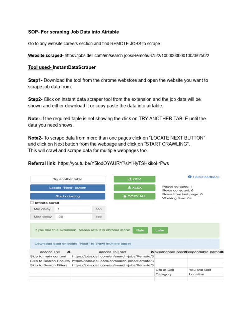 Using Instant Data Scraper | PDF