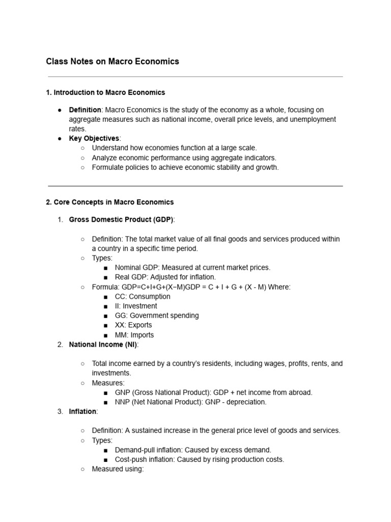 Class Notes On Macro Economics | PDF | Macroeconomics | Inflation
